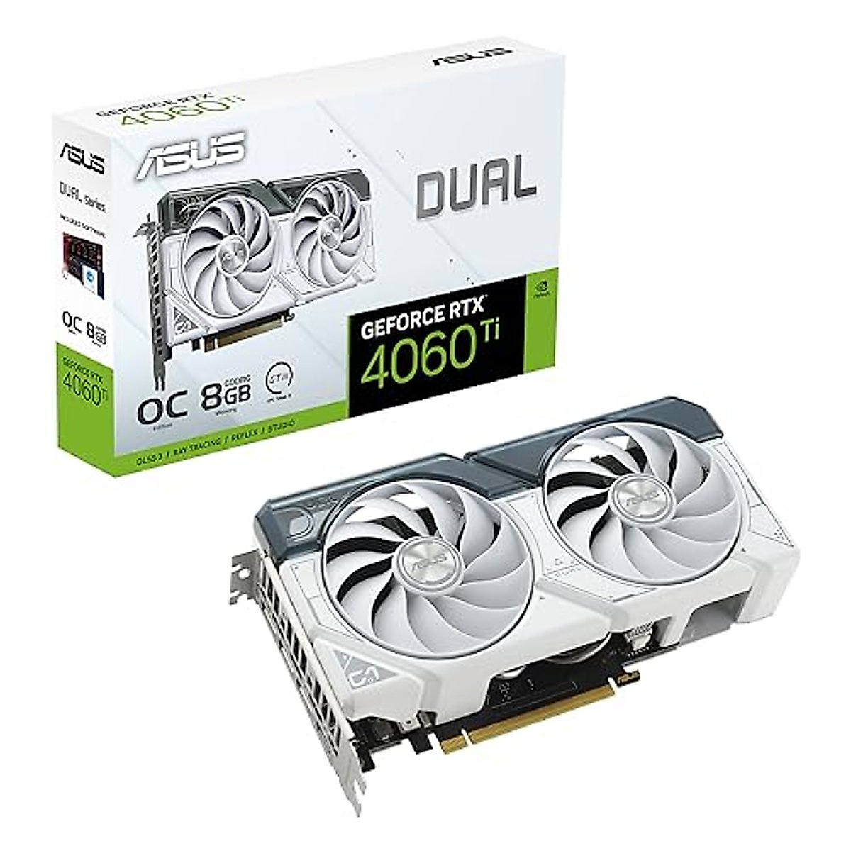 ASUS Dual NVIDIA GeForce RTX 4060 Ti OC Edition / White - Gaming Graphics Card (8GB GDDR6X, PCIe 4.0, DLSS 3, HDMI 2.1, Display Port 1.4a, Axial Fans, 0dB Technology)