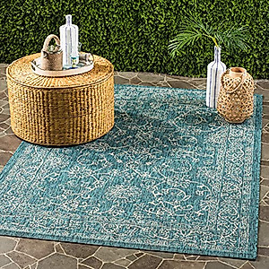 Safavieh Courtyard Collection CY8680 Indoor/ Outdoor Non-Shedding Stain Resistant Patio Backyard Area Rug, 4' x 5'7", Turquoise