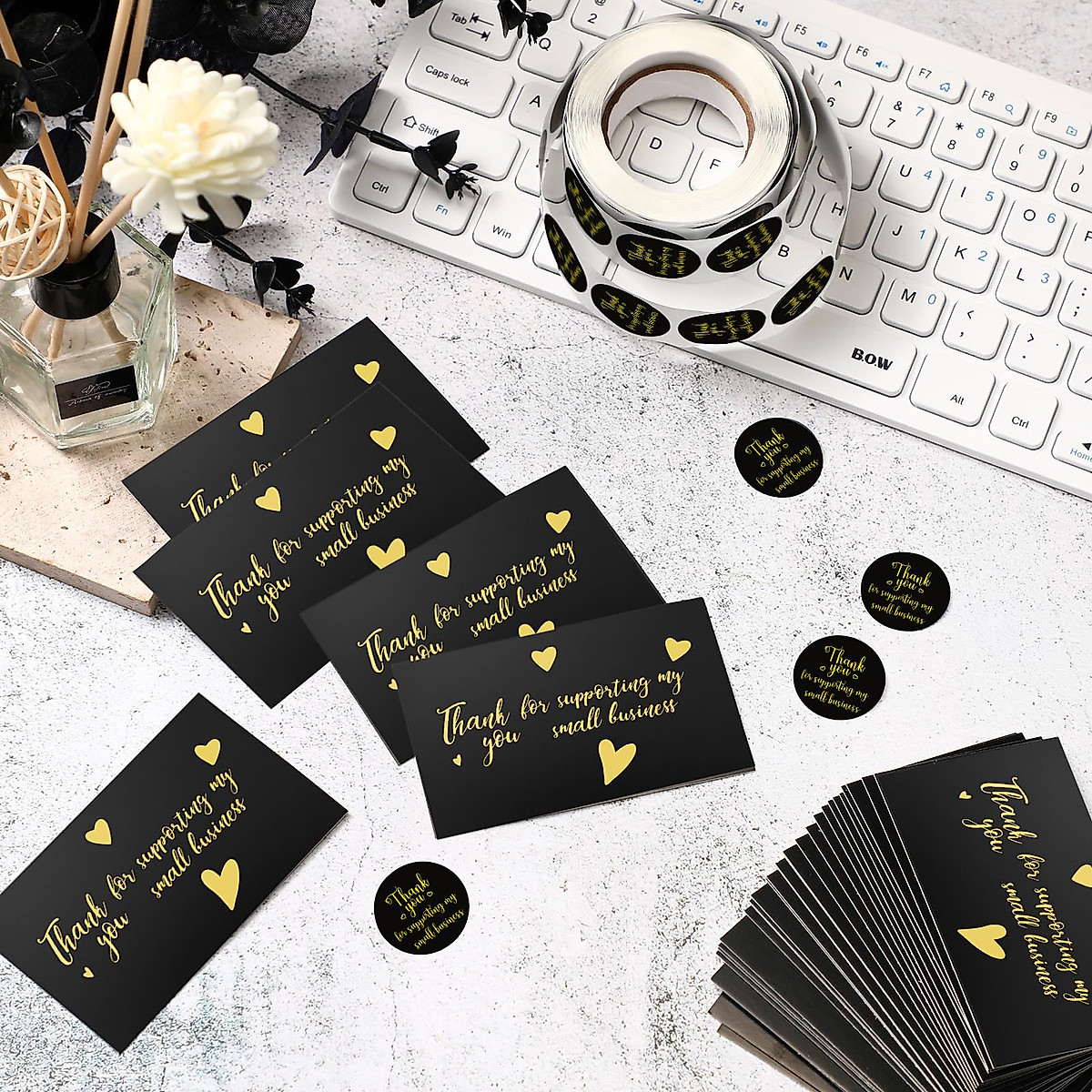 3420 Pcs Thank You Small Business Packaging Supplies Set Thank You Label Stickers Thank You for Supporting My Small Business Cards Resealable Packaging Bag Suitable for Packaging Small Business