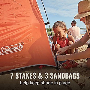 Coleman Lightweight and Portable Beach Shade Canopy Tent, Fast Setup in 5 Minutes, UPF 50+ Sun Protection, with Sand Bags & Stakes