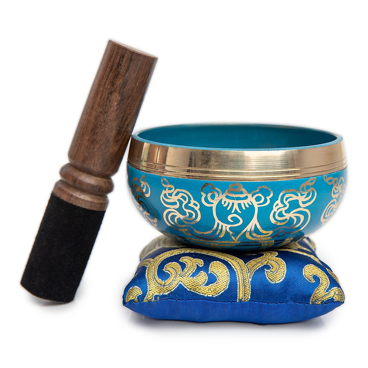 Tibetan Singing Bowl Set Blue - Easy To Play for Beginners - Authentic Handcrafted Mindfulness Meditation Holistic Sound 7 Chakra Healing Gift by Himalayan Bazaar