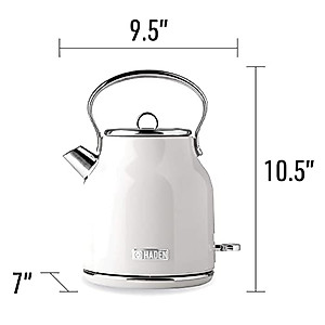 Haden 75012 Heritage 1.7 Liter (7 Cup) Stainless Steel Electric Kettle with Auto Shut-Off and Boil Dry Protection, Ivory