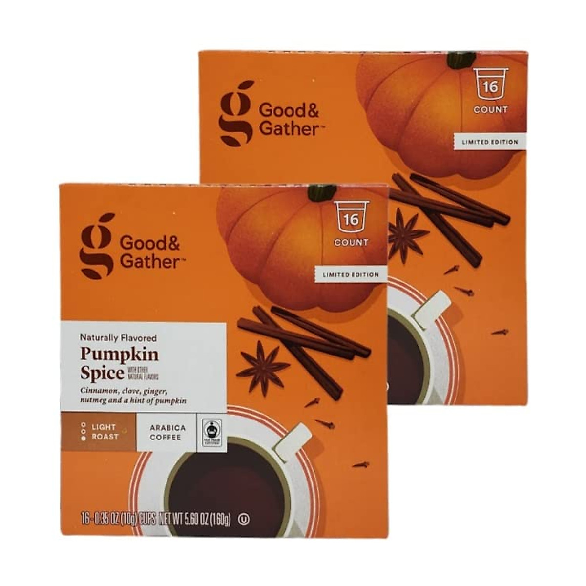 Good & Gather Pumpkin Spice Coffee Pods - Pack of 2 Boxes 16 Per Box 32 Total 100% Arabica Limited Edition Naturally Flavored, 8 Count (Pack 2)