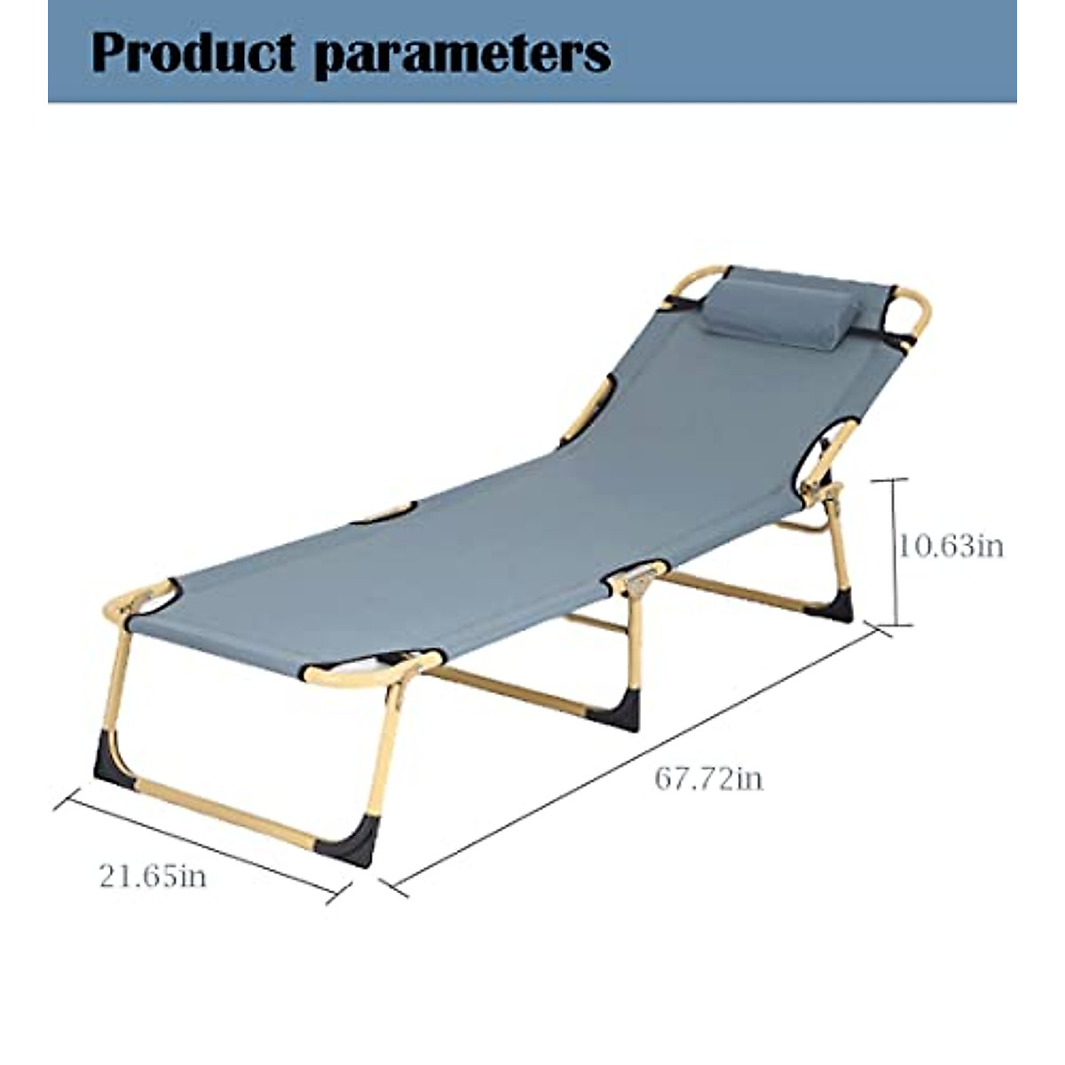 YourGrace Outdoor Folding Chaise Lounge Chair, Lightweight Camping Reclining Chair with Pillow, Cot, Adjustable Sunbathing Recliner for Patio, Beach, Deck, Tanning, L67.72 W21.65 H10.63