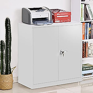 Superday White Metal Cabinet, 42"×36"×18" Locking Storage Cabinet with 2 Doors and 2 Shelves, Small Lockable Metal Steel Utility Cabinet for Office File Bathroom Medicine Pantry