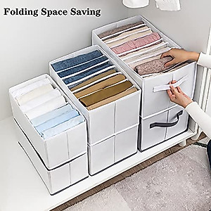 DOUBFIVSY 2Pcs Wardrobe Clothes Organizer with Support Board, Large 9 Grids Foldable Jeans Drawer Organizer Waterproof Closet Storage Box for T-shirt Pants Underwear Bra Leggings Sweaters, Grey