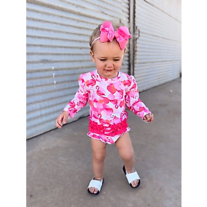 ADUKIDE 18-24 Months Baby Swimsuits Girls Toddler Rash Guard Bathing Suit Pink Baby Long Sleeve One Piece Swimwear with Zipper