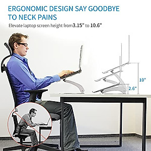 JZBRAIN Adjustable Laptop Stand, Portable Computer Stand for 15.6inch Laptops, Ergonomic Laptop Stand for Desk, Foldable Laptop Holder Compatible with 10-15.6inch Laptops - Silver