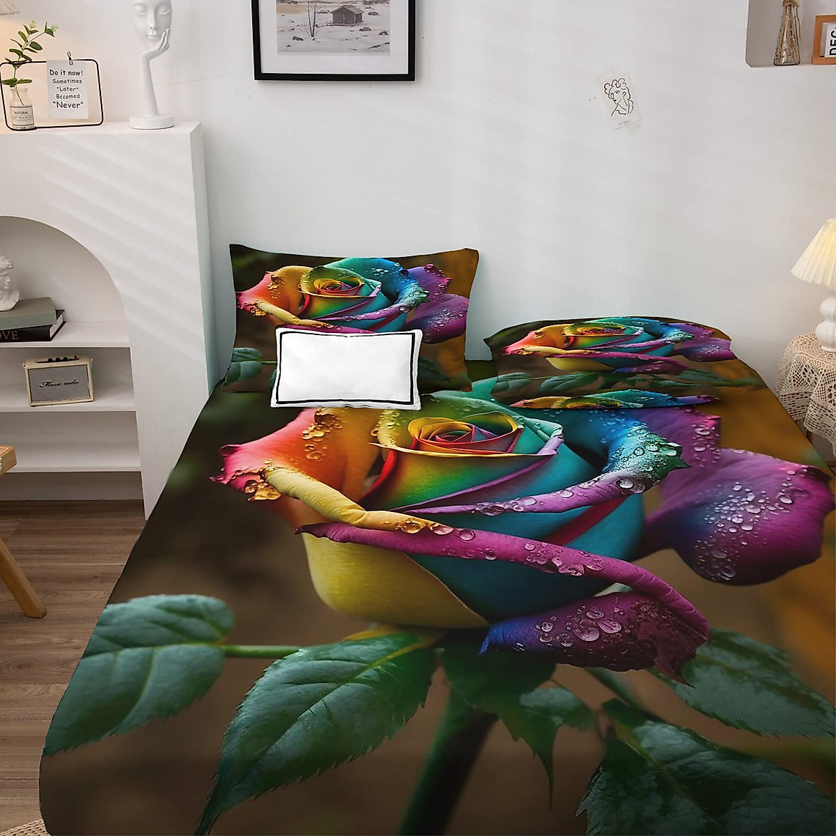 NOGAWA Flower Sheets Full Size, Rose Floral Bed Sheets, Patterned Bedding Sheets & Pillowcases 4 Piece Set - Soft Microfiber Deep Pocket Fitted Sheet & Flat Sheet & 2 Pillow Cases