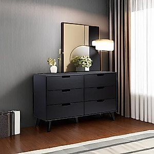 Walker Edison Modern 6-Drawer Dresser Bedroom Storage Organizer, 52 Inch, Black