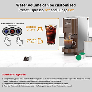 KOTLIE Multifunctional 4in1 Espresso Machine, 19Bar Pressure Single Serve Coffee Maker for NES* Original/Kcup Capsule/L’OR NES* Original Capsule/illy 44mm ESE coffee bag/Ground Coffee (AC-513H)