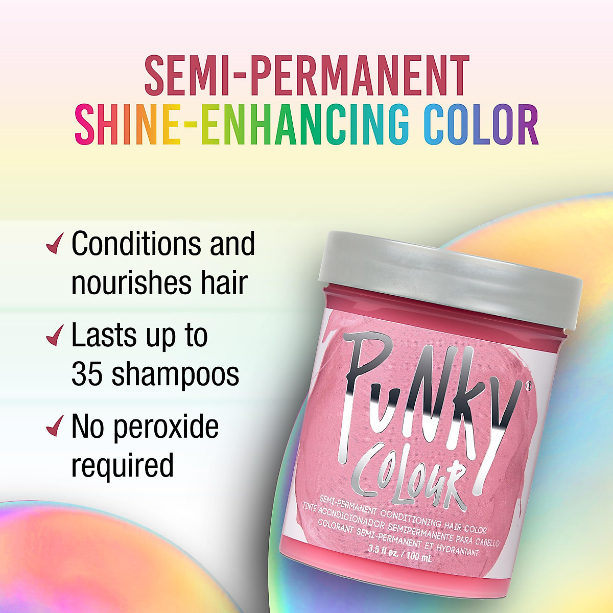 Punky Cotton Candy Semi Permanent Conditioning Hair Color, Vegan, PPD and Paraben Free, lasts up to 35 washes, 3.5oz