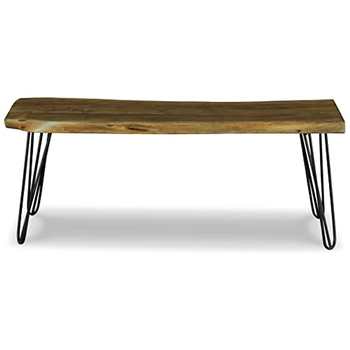 Signature Design by Ashley Haileeten Contemporary Accent Bench with Live Edge Top, Light Brown & Black