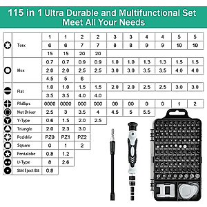 [2023 Upgraded] AXTH 115 in 1 [Military-Grade] Precision Screwdriver Set Professional Magnetic Mini Repair Tool Kit for Phone, Computer, Watch, Laptop, Xbox, Macbook, Eyeglass, Electronic