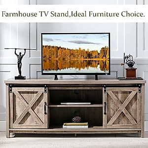 Vinctik 6&Fox 58In Farmhouse Entertainment Center,Rustic TV Stand for up to 65 inch TV,Farmhouse TV Stand with Wood Sliding Barn Door ,Adjustable Storage Shelf,Media TV Table