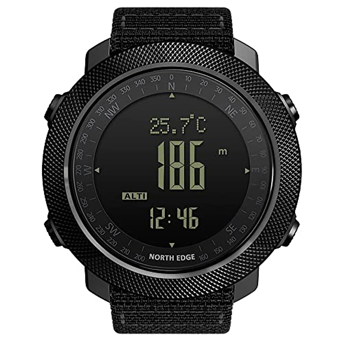 NORTH EDGE Apache Tactical Watches - Digital Outdoor Sports Survival Military Watches for Men, Compass, Rock Solid, Durable Nylon Band, Steps Tracker, Pedometer Calories
