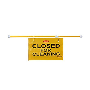 Rubbermaid Commercial Extend-to-Fit "Closed For Cleaning" Hanging Doorway Safety Sign, Yellow (FG9S1500YEL),10x2 inches
