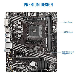 MSI A520M-A PRO Gaming Motherboard (AMD AM4, DDR4, PCIe 3.0, SATA 6Gb/s, M.2, USB 3.2 Gen 1, DVI/HDMI, Micro-ATX)