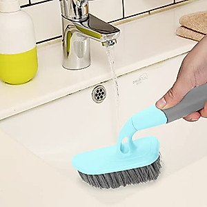 Sihuuu Scrub Brush, Cleaning Shower Scrubber with 9 Inch Ergonomic Handle, Durable Stiff Bristles Heavy Duty Brush for Bathroom, Shower, Sink, Carpet, Floor (Blue)