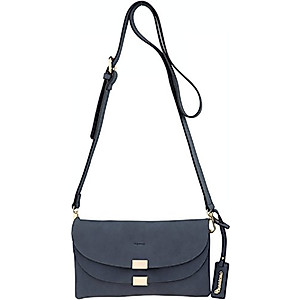 B BRENTANO Vegan Fashion Double-Flap Wristlet Clutch Crossbody Handbag (Navy(N))