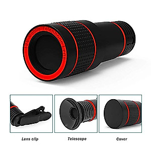 CamDesign HD Cell Phone Camera Lens 12x Optical Zoom Telephoto Lens Clip-On Smartphone Lens Compatible with iPhone X/8/7/6s/6 Plus/Samsung/Android/Tablet & Used as Monocular/Rubber Eyecup/Carry Bag