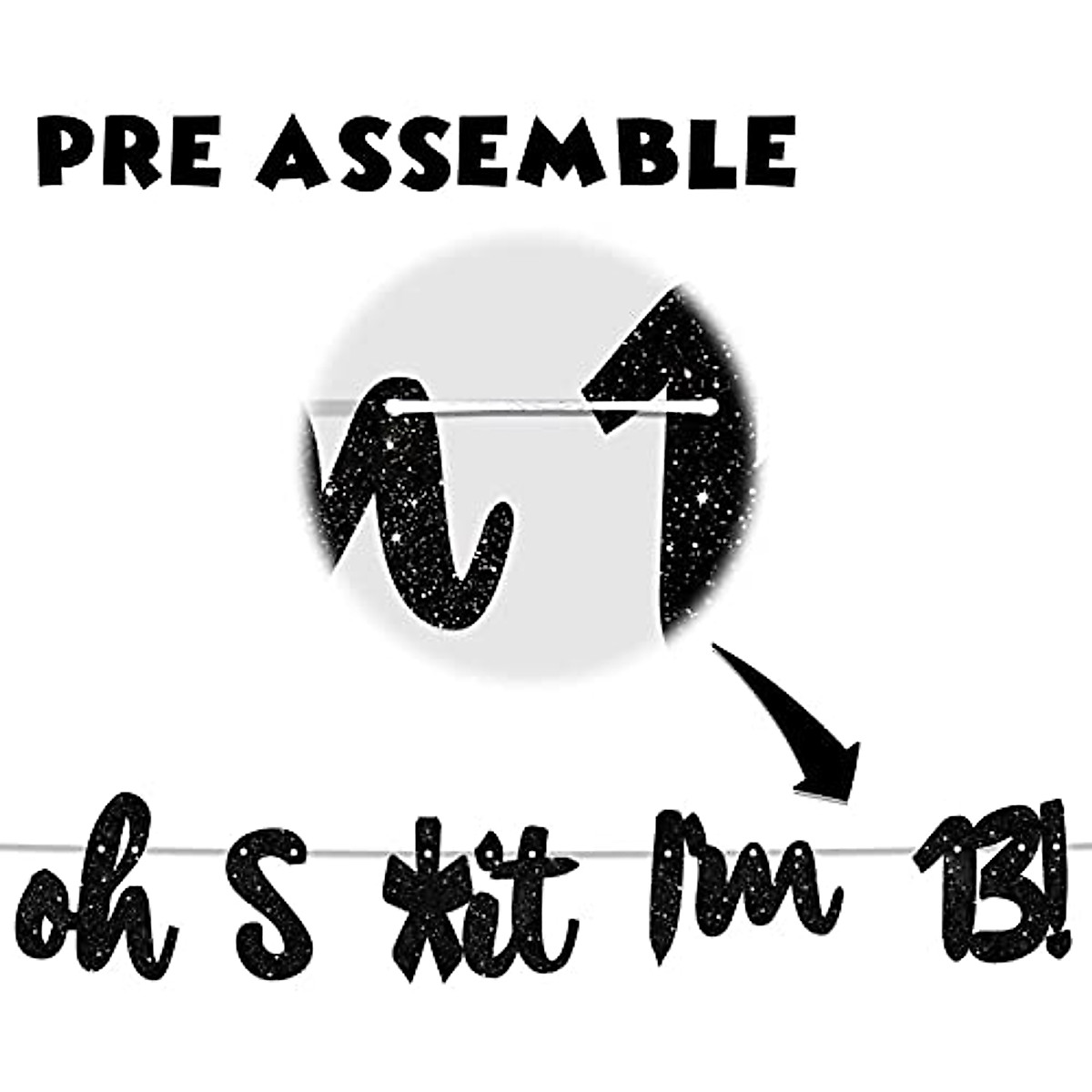 Oh I’m 13! Banner Backdrop Glitter Black Hallo Thirteen Cheers to 13 Years Old Theme Decor for Boy Girl Happy 13th Birthday Party Photo Studio Prop Flag Decorations Favors Supplies