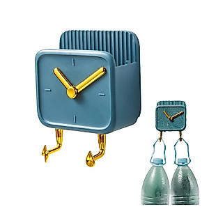 Cyrank Wall Mounted Storage Box, Self Adhesive Wall Mount Phone Holder Stick On Wall Shelf Wall Mounted Holder with 2 Hooks for Home Office(Blue)