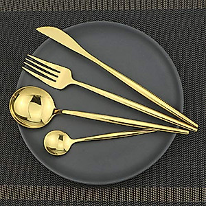 Gugrida 24-Piece Silverware Set - 18/10 Stainless Steel Reusable Utensils Forks Spoons Knives Set, Mirror Polished Cutlery Flatware Set, Great for Family Gatherings & Daily Use (6 set, Gold)