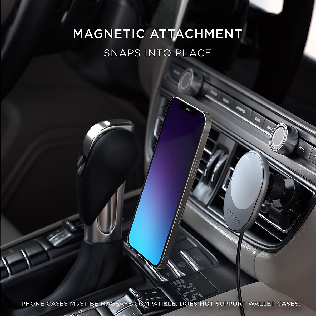 Satechi Magnetic Wireless Car Charger (Qi Wireless Charging) 7.5W Air Vent Mount - Compatible with iPhone 16 Pro Max/16 Pro/16/16 Plus, iPhone 15 Pro Max/15 Pro/15/15 Plus and More