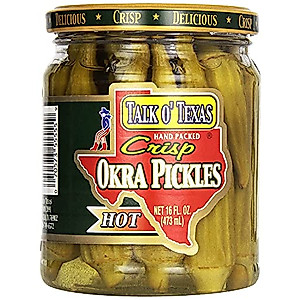 Talk O Texas Okra Pickles, Hot, 16 oz (Pack of 2)