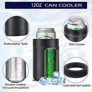 Vacuum Insulated Beer Bottle & Can Cooler with Beer Opener, Stainless Steel Beer Can Double Walled Black Simple Insulated Cola Can with Bottle Opener for Home Outdoor Camping