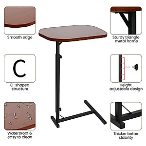 WHEARTED Small Side Table for Small Spaces, C Shaped End Table Slide Under Sofa Couch and Bed, Height Adjustable C Table End Table with Metal Frame for Living Room, Bedroom, Bathroom Brown