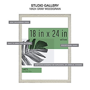MCS Studio Gallery 18x24 Poster Frame White Woodgrain, Vertical & Horizontal Wall Hanging Large Picture Frame for Photos, Posters & Art Prints (2-Pack)