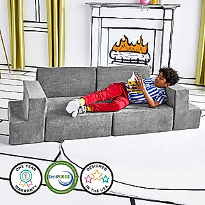 Yourigami Kids and Toddler Play Gym, Playroom Couch Set, Durable Modular Design, Mountain Gray