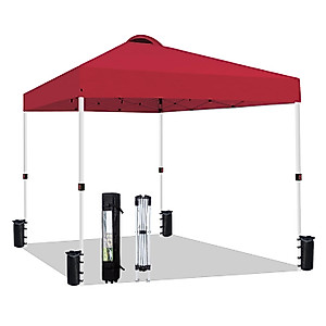 VOYSIGN 10x10 Pop Up Canopy Tent, Outdoor Instant Sun Shelter - Red, Included 1 x Rolling Storage Wheeled Bag, 4 x Weights Bags, 4 x Guylines, 8 x Stakes