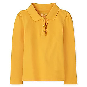 The Children's Place Baby Girls and Toddler Girls Long Sleeve Ruffle Pique Polo, Yellow Pencil, 2T