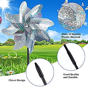 16 PCS Reflective Pinwheels with Stakes, NOVWANG Extra Sparkly Pinwheels for Yard and Darden, Garden Pinwheels Bulk, Bird and Animal Deterrent Device to Scare Birds Away from Patio(Silver)