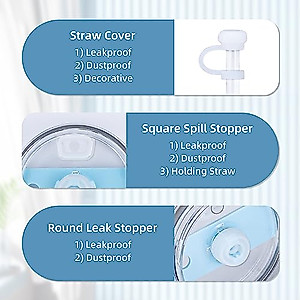 Raymall Silicone Spill Proof Stopper 8pcs, Straw Topper Tumbler Accessories with 2 Round Leak Stopper, 2 Square Spill Stopper and 4 Straw Covers Cap for Stanley Cup 40oz/30oz 1.0 Version Straw Cover