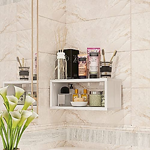 Adowes Floating Nightstand Wall Mounted Nightstand Wood Bedside Shelf 2 Tier Floating Shelves for Wall at Bedroom Living Room Bathroom Vintage White