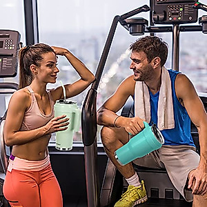 BesWin 40 oz Tumbler with Handle and Straw, Stainless Steel Vacuum Insulated Tumbler with Straw Lid - Travel Coffee Mug Iced Coffee Cup - Keeps Cold for 36 Hours, Leakproof - 40 oz, Pale Pink