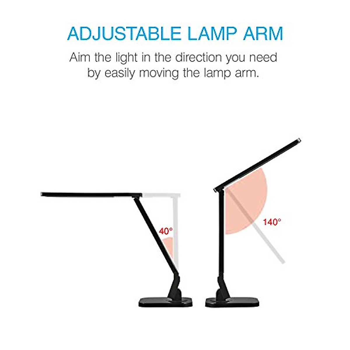 Tenergy 7W Dimmable LED Desk Lamp, 530 Lumens with 5 Dimming Levels, Touch Control with Auto Shut-Off Timer, Eye Protection Foldable Table Light for Home and Office