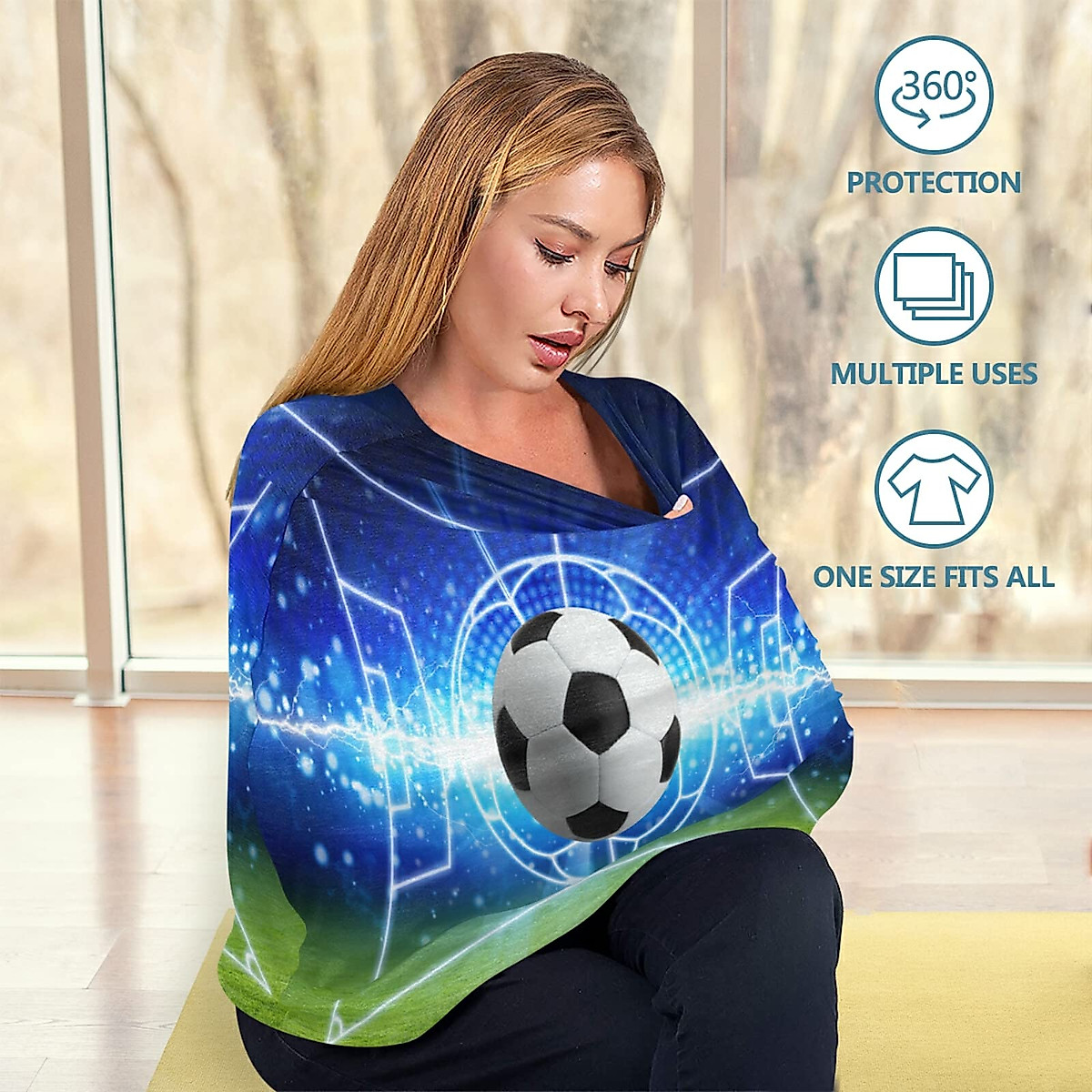 Sport Ball Football Soccer Carseat Canopy Cover,Breastfeeding Cover Nursing Cover Scarf Breathable,Baby Car Seat Cover
