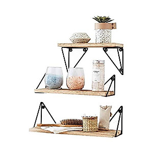Coral Flower Space Saving Floating Mounted Set Of 3 Rustic Wood Wall Shelves Hanging Shelves for Decor and Shelving in Living Room, Bedroom and Bathroom
