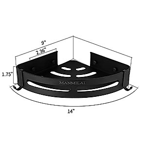 Adhesive Bathroom Shower Corner Shelf Wall Mounted,Shower Caddy Organizer with Removable Hooks, Aluminum Storage Shelves for Bathroom and Kitchen (Black triangle double basket)
