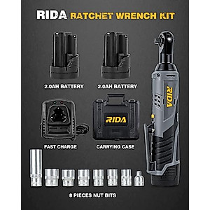 RIDA Cordless Electric Ratchet Wrench Set 40 Ft-lbs 400 RPM 3/8" 12V Cordless Ratchet Kit w/ 2-Pack Li-Ion Batteries & 60-Min Fast Charge, Variable Speed Trigger 8 Sockets New Year presents