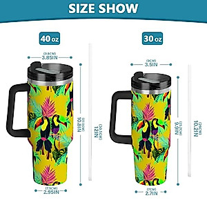 SDMKA 30oz Stainless Steel Tumbler with Straw and Handle, Vacuum Insulated Double-Walled Travel Mug, BPA-Free Leakproof Cup for Hot/Cold Beverages, Tropical Birds Palms