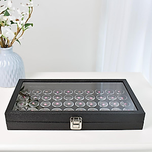 MOOCA Black Glass Top Jewelry Display Case Box 50 Gem Jars, Ring Box, Jewelry Organizer, Gem jar storage for Jewelry, Glass Display Box, storage Tray