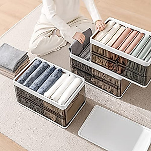 Gridspace Clothes Organizer for Pants, Folded Clothes Storage Organizer with Lid and 7 Grids,Wardrobe Clothes Foldeded Organizer Stackable Storage Bins for Clothes