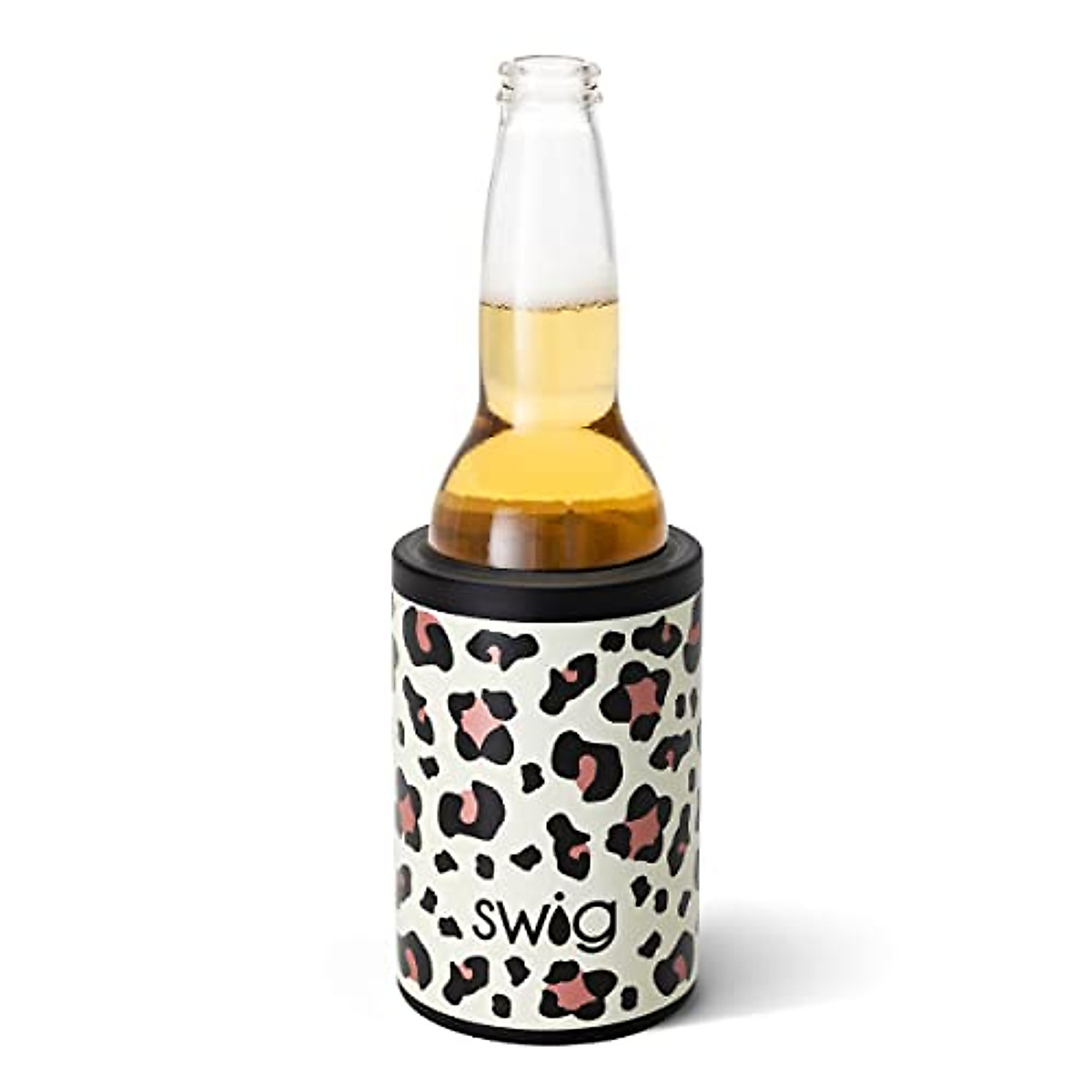 Swig Life Standard Can + Bottle Cooler, Stainless Steel, Dishwasher Safe, Triple Insulated Can Sleeve for Standard Size 12oz Cans or Bottles in Luxy Leopard Print