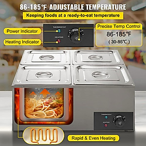 4 Pan Commercial Food Warmer, 19.2 QT Steam Table Food Warmer,600W Warmers for Food Trays Buffet with 86-185°F Temp Control,Steam Table with Lid and Tap for Catering and Restaurants,Silver